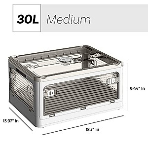WYZworks Foldable Storage Box Tote w/Wheels Moving Friendly Transparent 5 Door 30L Stackable for Clothing, Shoe Closet, Snack Pantry, Garage, Dorm Quick Collapsible Organizing Toy Bin With Lid White