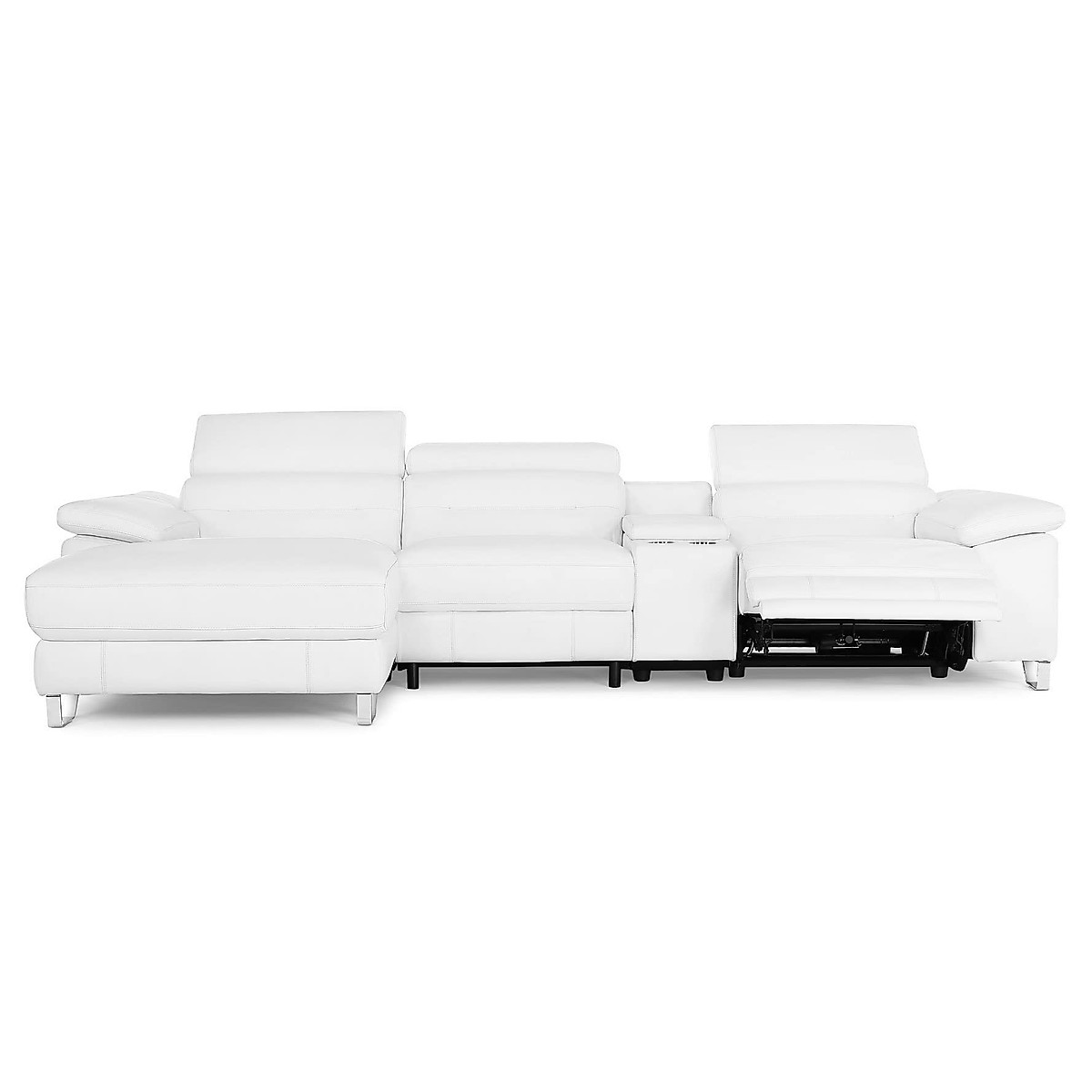 Zuri Furniture Monaco Reclining Leather L-Sectional with Console, White