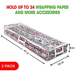 ProPik Wrapping Paper Storage Containers | Gift Wrap Organizer Under Bed | 41”x14”x6” Fits 18-24 Rolls Fit Up to 40” Long Roll | Wrap Storage Box Holder for Ribbon, Bows and Accessories 2 Pack (White)