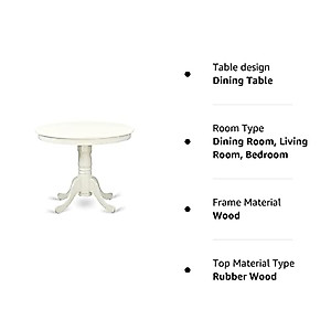 East West Furniture ANT-LWH-TP Antique Dining Room Round Kitchen Table Top with Pedestal Base, 36x36 Inch, Linen White