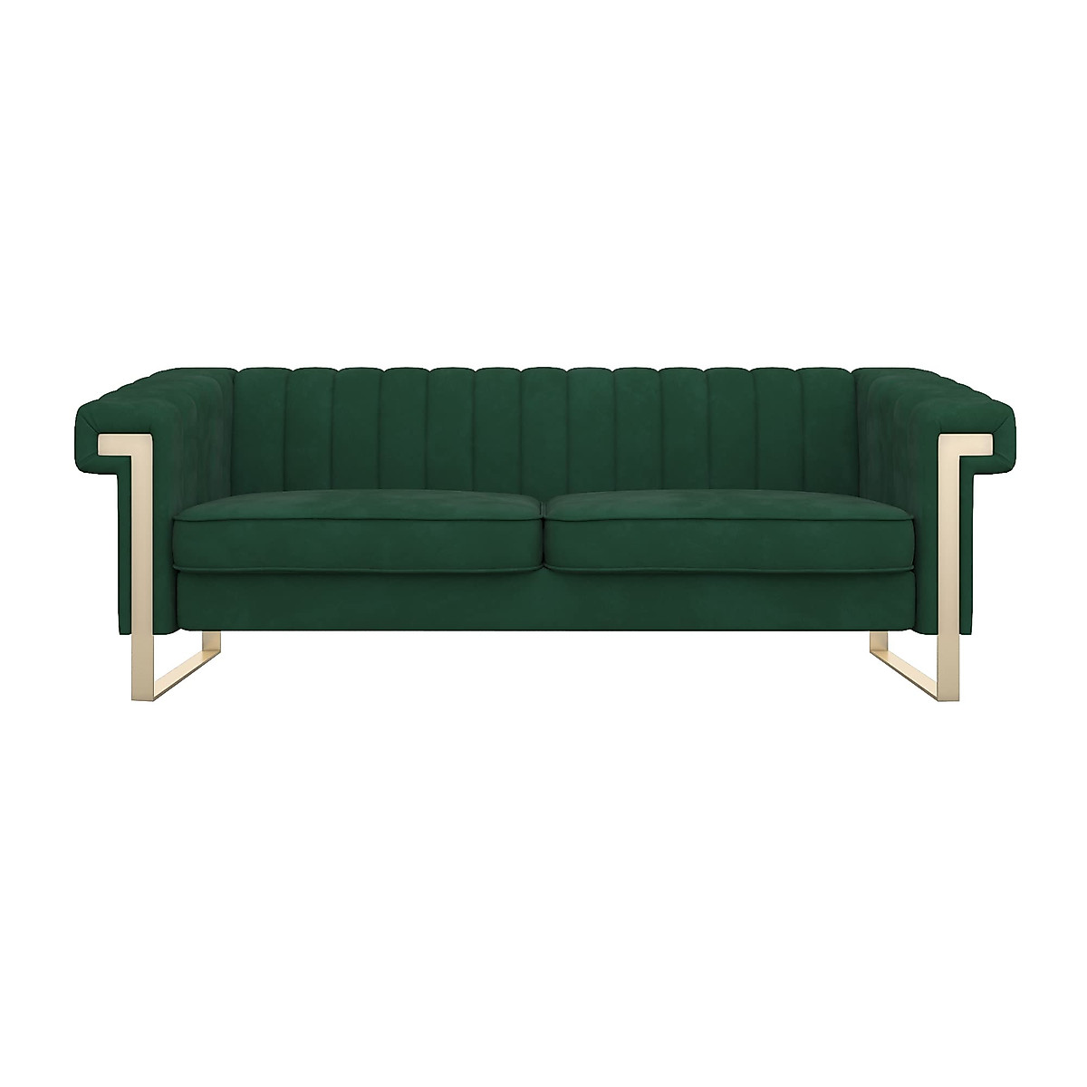 MGH Modern Velvet Sofa,Channel Tufted Velvet Sofa Couch with Stainless Steel Base and Comfortable Cushion,83.86“ Lx 30.71“ Wx 30.51“ H (Green)