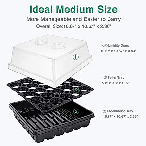 [Thick Plastic] 4 Set Strong Seed Starter Tray with 4" Humidity Dome and Pellet Holder for 100 Jiffy 30mm, 36mm & 42mm Peat Pellets, Seed Starting, Germinating Propagating, Pellet Not Included