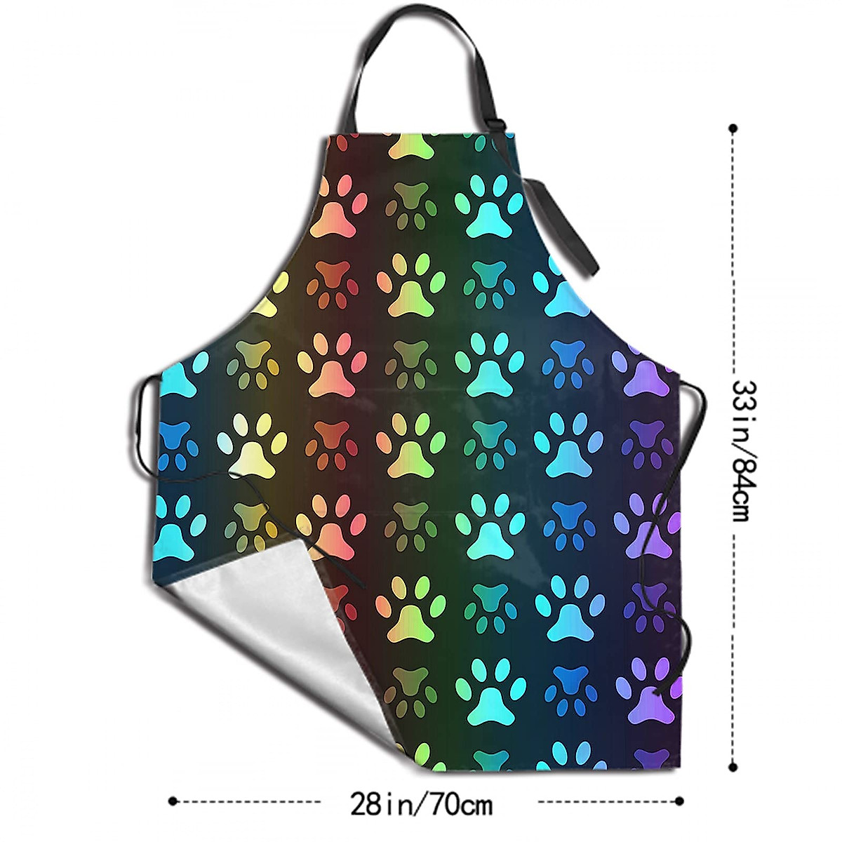Dogs Paw Apron Colorful Pet Paws Durable Aprons Funny Dog Footprint Oil-proof Bib with 2 Pockets Cute Animal Colored Foot Print Waterproof Polyester Cooking Grooming Bibs for Woman Man 33x28