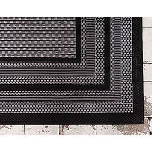 Unique Loom Outdoor Border Collection Area Rug - Multi Border (6' 1" x 9' Rectangle, Gray/ Black)