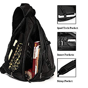 SEEU Large Sling Bag Backpack with Shoe Pocket, 32L Multi-Pocket Gym Bag (Black)