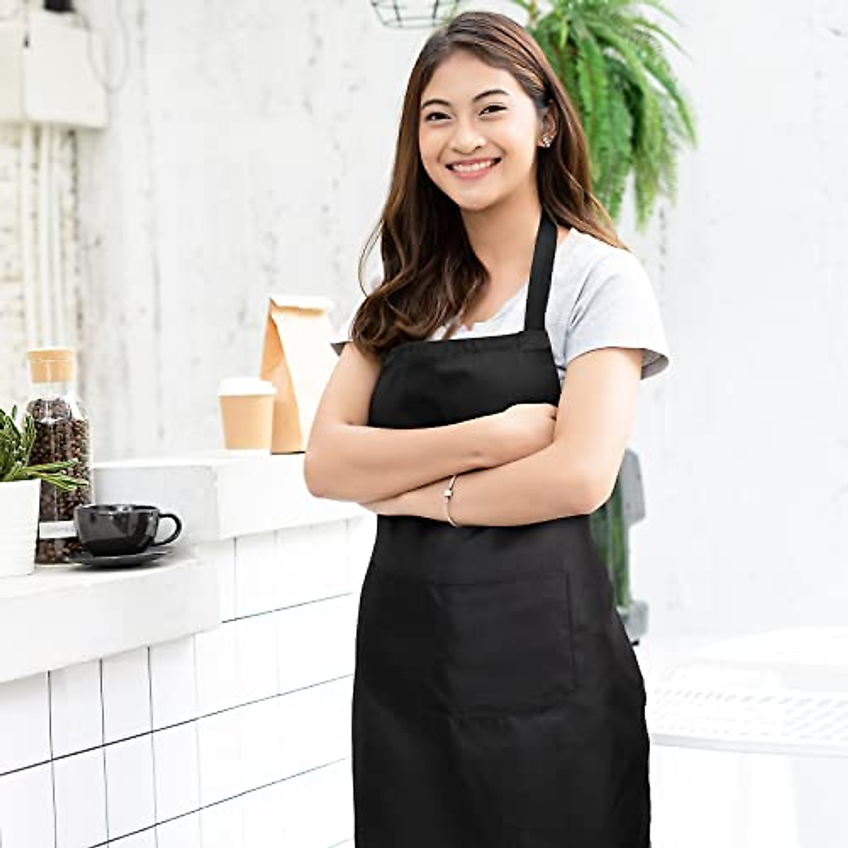 JaGely 36 Pcs Plain Bib Aprons with 2 Pockets Unisex Women Men Apron Washable for Kitchen Cooking Painting Crafting BBQ(Black)