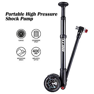 BETO High Pressure Shock Pump - (400 PSI Max) MTB Bike Shock Pump for Fork & Rear Suspension with No-Loss Schrader Valve