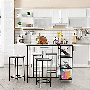 COSTWAY Counter Height Pub Table, Modern Bar Table with 3 Open Storage Shelves, Dining Table with Metal Frame for Small Space, Dining Room, Living Room, Breakfast Nook, Bar, Black