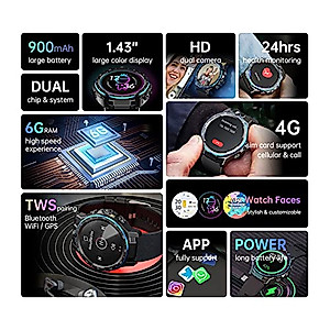 JAITEA New 6GB +128GB Smartwatch 4G GPS WiFi Dual-Camera Sports Bluetooth Talking Smartwatch Dual System Music NFC Men