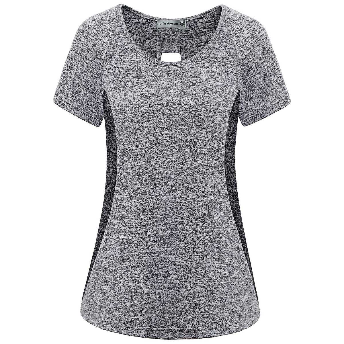 MISS FORTUNE Womens Exercise Tops Short Sleeved Moisture Wicking Atheltic T-shirt Plus Size Gym Shirts for Yoga Grey Pilates Clothes Medium