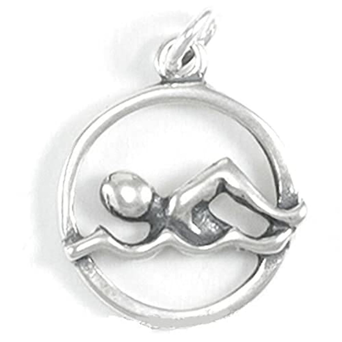 Sterling Silver SWIMMER Charm swimming sport 925 Pendant .925 swim