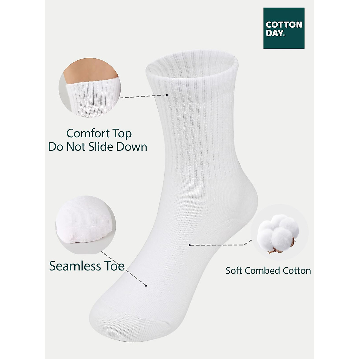 COTTON DAY Unisex School Kids Boys Girls Soft Cotton White Athletic Socks 4-6 Years All White Size S (6)