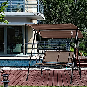 MCombo 2-Person Patio Swing Chair with Adjustable Canopy Outdoor, Steel Frame Breathable Seats Hanging Porch Swing, 4001 (Brown)