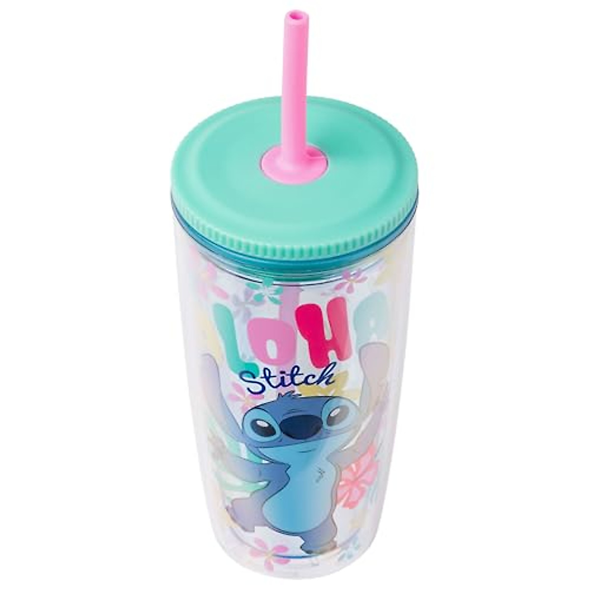 Silver Buffalo Disney Lilo and Stitch “Aloha” Spill Resistant Plastic Tumbler, 20 Ounces
