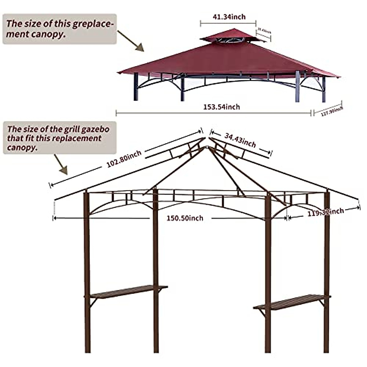 ISAGAPOY Replacement Canopy Top Cover for Garden Canopy Cover Roof with Air Vent for Gazebo (L-GZ798PST-E)