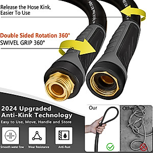 Hybrid Garden Hose 100 ft x 5/8 in Heavy Duty Water Hoses,Flexible and Durable,No Leaking PVC,Rubber Hose with PVC Reliefs for Backyard,3/4'' Solid Brass Fittings