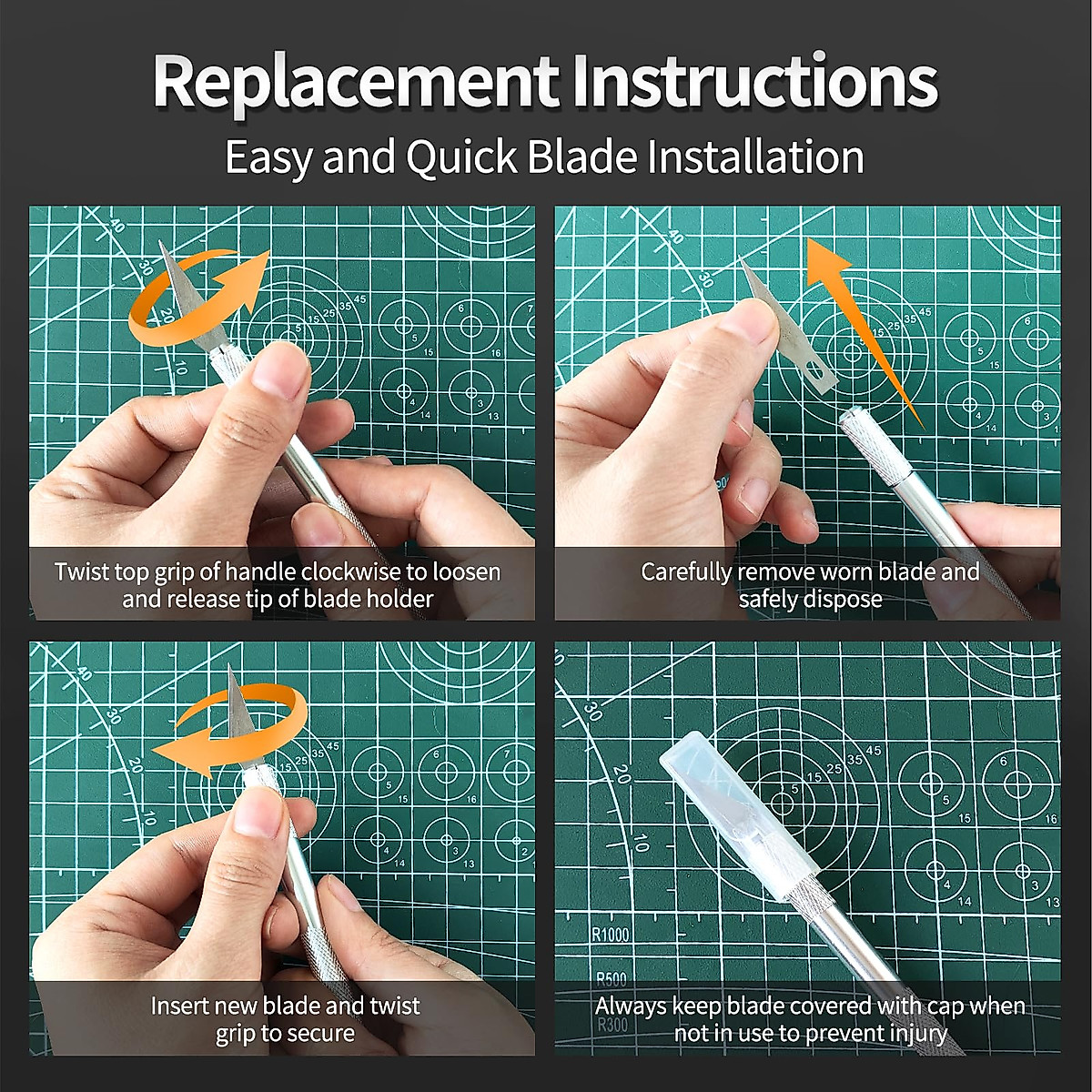 Precision Craft Knife Set - Sharp Razor Blades & Exacto Knife for Carving, Modeling, Scrapbooking, and Sculpting - Perfect for Woodworking, Stenciling, DIY Projects & Precision Cutting (Silver)