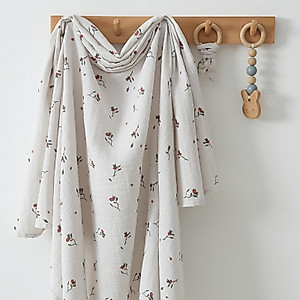 POMISO Muslin Swaddle Blankets for Boys & Girls, Soft Breathable Swaddling Blankets, Large 47" X 47" inches Baby Muslin Swaddles, 4 Pack Red Berries/Earthy Colors