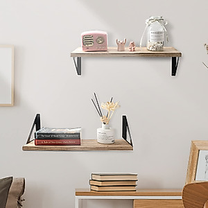 KINLINK Floating Shelves Wall Mounted, Wood Rustic Wall Shelves Set of 2 for Living Room/Bathroom/Bedroom/Kitchen/Farmhouse,Carbonized Black