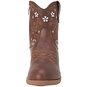 bebe Girls' Cowgirl Boots - Embroidered Western Roper Boots - Cowboy Boots for Girls (Toddler/Girl), Size 2 Little Kid, Brown