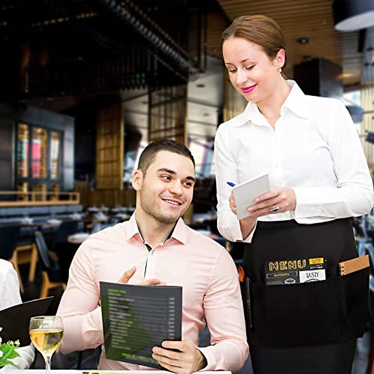 Avalon Kitchen Server Aprons Unisex Waist Aprons with 3 Pockets 24x12 Inches ­Waiter Waitress Apron Half Apron for Women