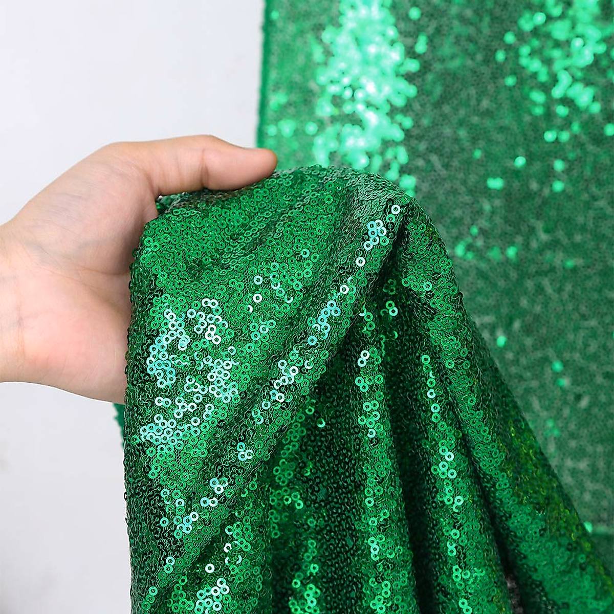 Green Sequin Backdrop 4 Panels 2FTx8FT Wedding Photo Backdrop Glitter Birthday Party Decorations Sparkle Background Drapes