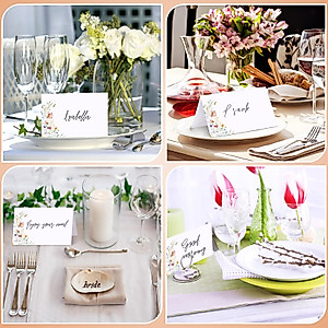 Sinload 120 Pcs Watercolor Wildflower Place Cards Tented Cards Seating Cards Floral Place Cards Blank Table Name Signs Folding Name Cards for Party Bridal Shower Dinner(Bright)