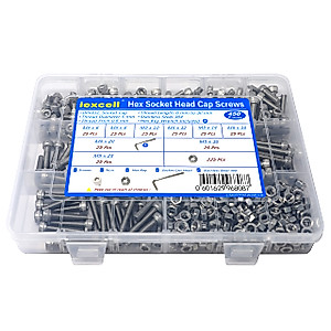 iexcell 450 Pcs M5 x 6/8/10/12/14/16/20/25/30 Stainless Steel 304 Hex Socket Head Cap Screws Bolts Hex Nuts Assortment Kit