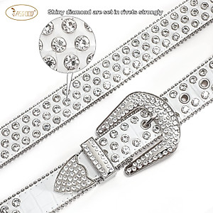 JASGOOD Men Women Rhinestone Belt Western Leather Belt Cowgirl Cowboy Bling Diamond Studded Leather Belt for Jeans Pants