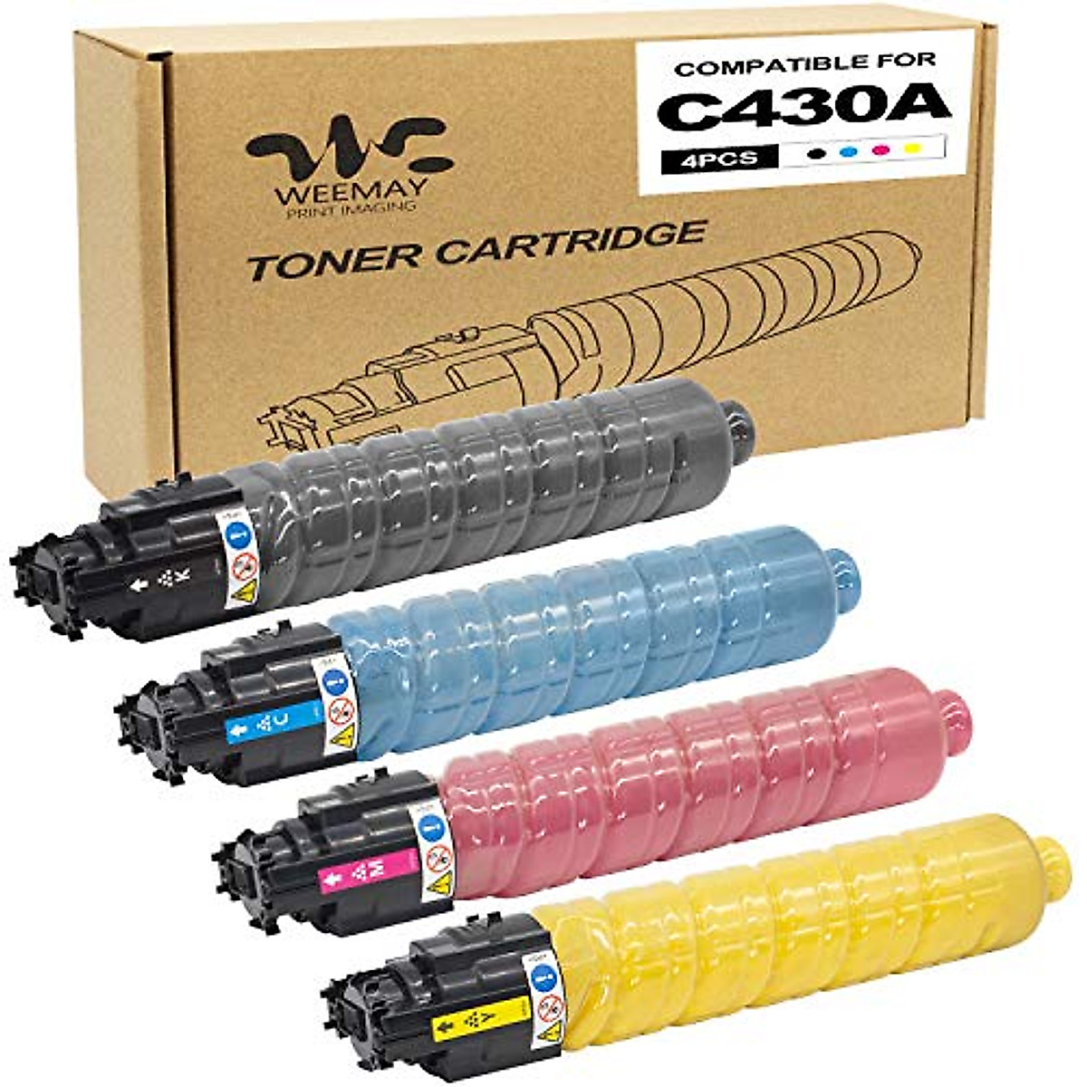 Weemay Compatible SP C430A C440DN Toner Cartridge Replacement for Ricoh 821105 821106 821107 821108 for Ricoh Aficio SP C430A C440DN C430DN C431DNHT C431DNHW (Black, Cyan, Magenta, Yellow, 4 Pack)
