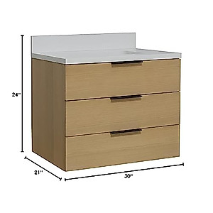 Kitchen Bath Collection Oslo 30-inch Floating Wall-Mounted Bathroom Vanity: Includes Blonde Wood Cabinet with Matte White Countertop and White Ceramic Sink