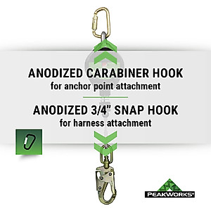 PEAKWORKS Fall Protection Safety Lifeline, Self Retracting (SRL) Cable, 20 ft Vertical and Horizontal Cable, Galvanized Steel Snap Hook Harness for Climbing, Rescue, Hunting, Roofing, V845533020LE