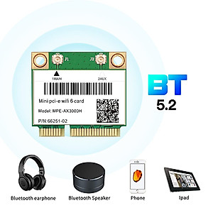 MPE-AX3000H WiFi 6 Wireless Card Dual Band 802.11ax Half Mini PCI-E WiFi Card PCI Express Network Adapter BT5.2 2.4GHz 574Mbps 5GHz 2.4Gbps(160MHz) for Windows 10/11 64 bit Better 7260HMW WiFi Card