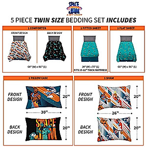 Franco Kids Bedding Super Soft Comforter and Sheet Set with Sham, 5 Piece Twin Size, Space Jam 2 A New Legacy