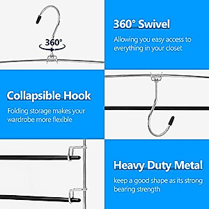 Pants Hangers 3 Pieces,5 Tier Closet Organizers and Storage Clothes Hangers,Hangers Space Saving with Swing Arm,Multiple Metal Hangers Clothes Organization for Pants Trousers Jeans Leggings Slacks