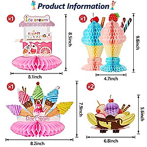 6 Pieces Ice Cream Centerpiece Ice Cream Cart Centerpiece Banana Split Centerpieces Ice Cream Decorations for Ice Cream Theme Party Birthday Baby Shower Party Supplies