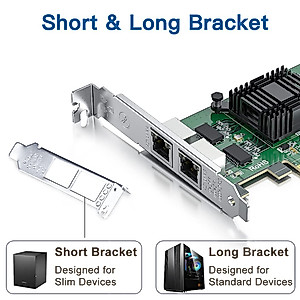 Gigabit Dual NIC with Intel 82576 Chip, 1Gb Network Card Compare to Intel E1G42ET NIC, 2 RJ45 Ports, PCI Express 2.1 X1, Ethernet Card with Low Profile for Windows/Windows Server/Linux