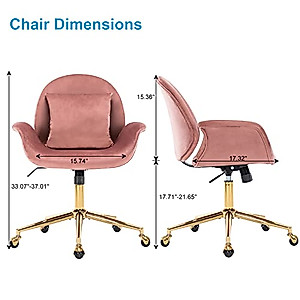 Office Chair Ergonomic Desk Chair - Velvet Vanity Fabric Home Office Chair Modern Adjustable Height Computer Chair with Pillow Swivel Executive Task Chair for Makeup and Living Room, Pink