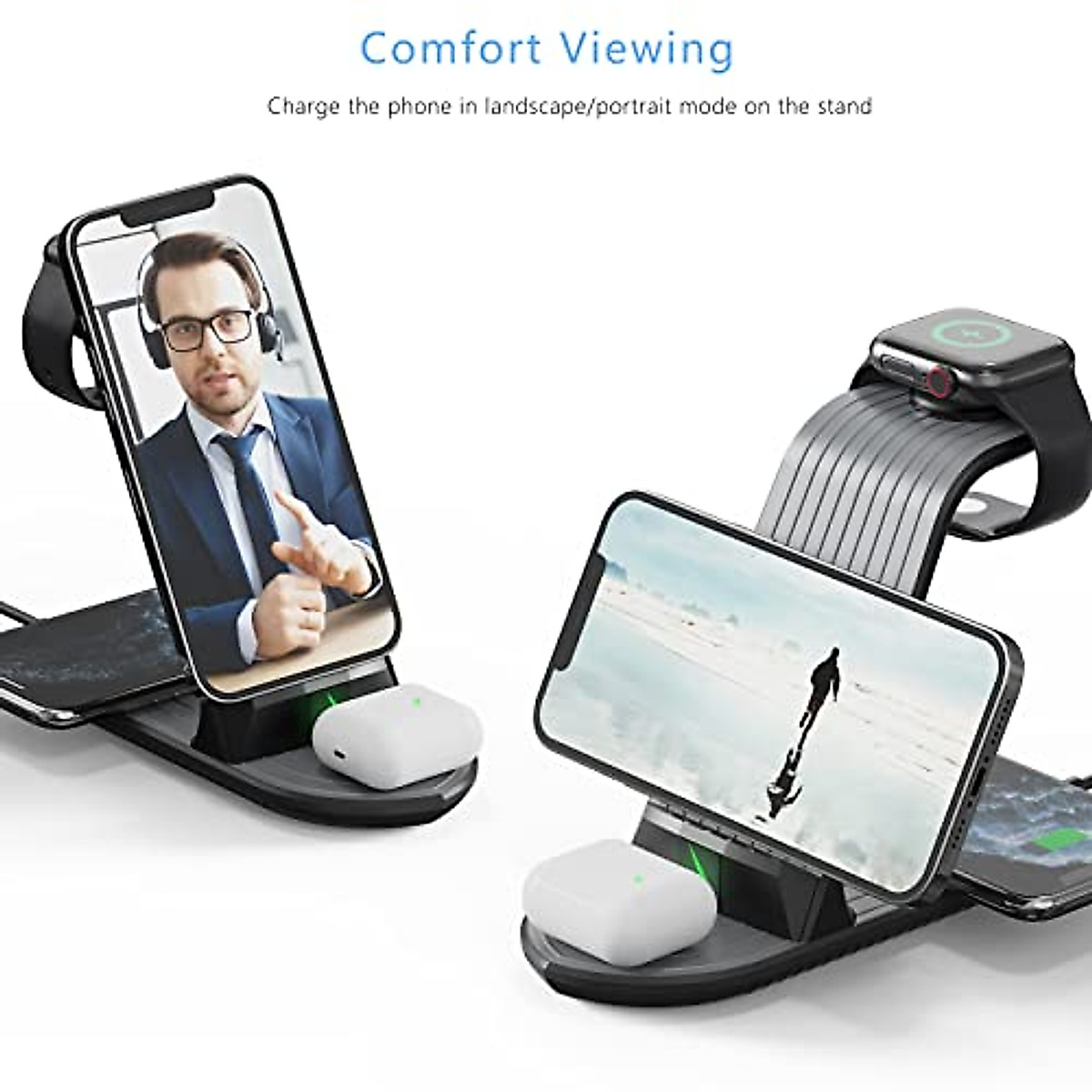 4 in 1 Wireless Charging Station, 20W Fast Wireless Charger for Multiple Devices Apple iWatch 7/SE/6/5/4/3/2 iPhone 13/13 Pro Max/13 Pro/12/11 AirPods Pro(with QC 3.0 Adapter)