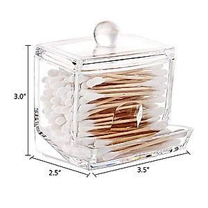 Luxspire Cotton Swab Holder, Acrylic Q-Tip Storage with Lid 7 oz, Clear Cotton Ball Swab Holder Cotton Bud Storage Box, Cosmetics Makeup Storage Holder Box Bathroom Containers Organizer