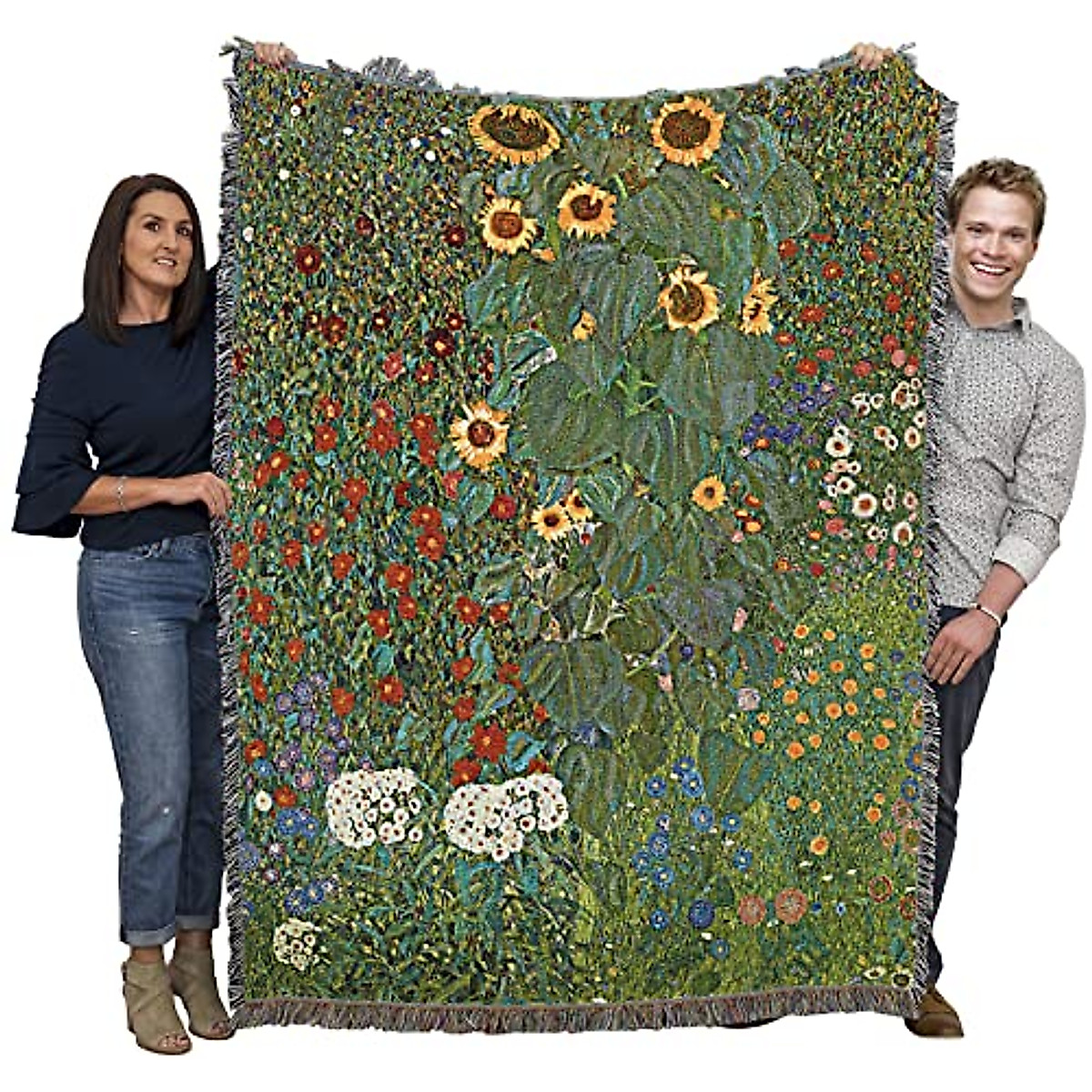 Pure Country Weavers Farm Garden with Sunflowers Blanket by Gustav Klimt - Fine Art Gift Tapestry Throw Woven from Cotton - Made in The USA (72x54)