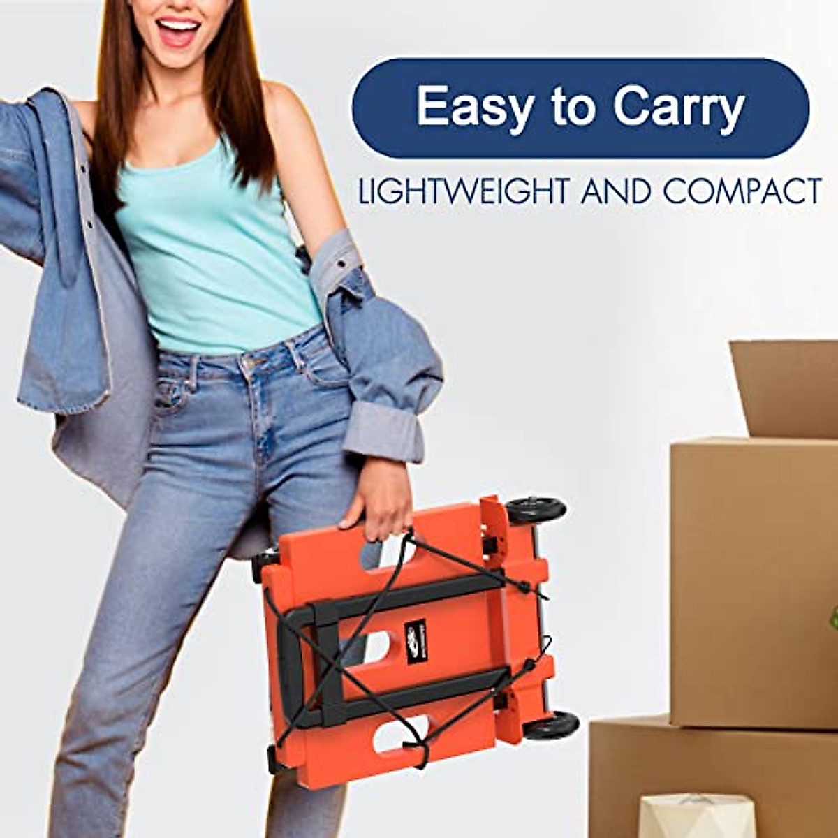 SPACEKEEPER Foldable Hand Truck Dolly, 265 LB Folding Luggage Cart with Wheels, Portable Flatbed Cart Collapsible Hand Truck for Luggage, Travel, Moving, Shopping, Office Use, Orange