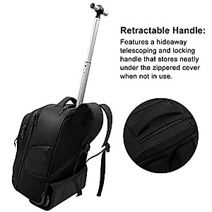 AMBOR Rolling Backpack, Waterproof 18 Inch Wheeled Backpack, Carry-on Bag Luggage Suitcase Compact Business Backpack with Wheels, Student Rolling Laptop Bag Carry Luggage - Black