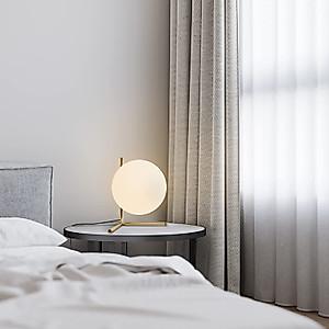 BOKT Mid Century Modern Brass Table Lamp Contemporary Gold Glass Globe Desk Lamp Vintage Bedroom Bedside Reading Lamp Golden Metal Nightstand Lamp for Office Study Room