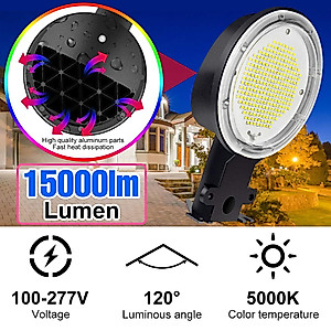 Area Lights for Outdoor Dusk to Dawn，100W LED Barn Light ，15000 Lumens，Wall lamp 5000K Daylight，Yard Lights Outdoor Waterproof IP65 ，Street Light Sensor，100-277V，Security Floodlight，5-Year Warranty