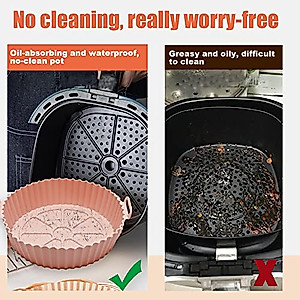 2 Pack Air Fryer Silicone Liners Pot, Fit for 3.8 to 9.5 QT Air Fryer, Food Grade Reusable Air Fryer Baking Silicone Tray Basket Bowl, Replacement of Flammable Disposable Parchment Paper (Red + Pink)