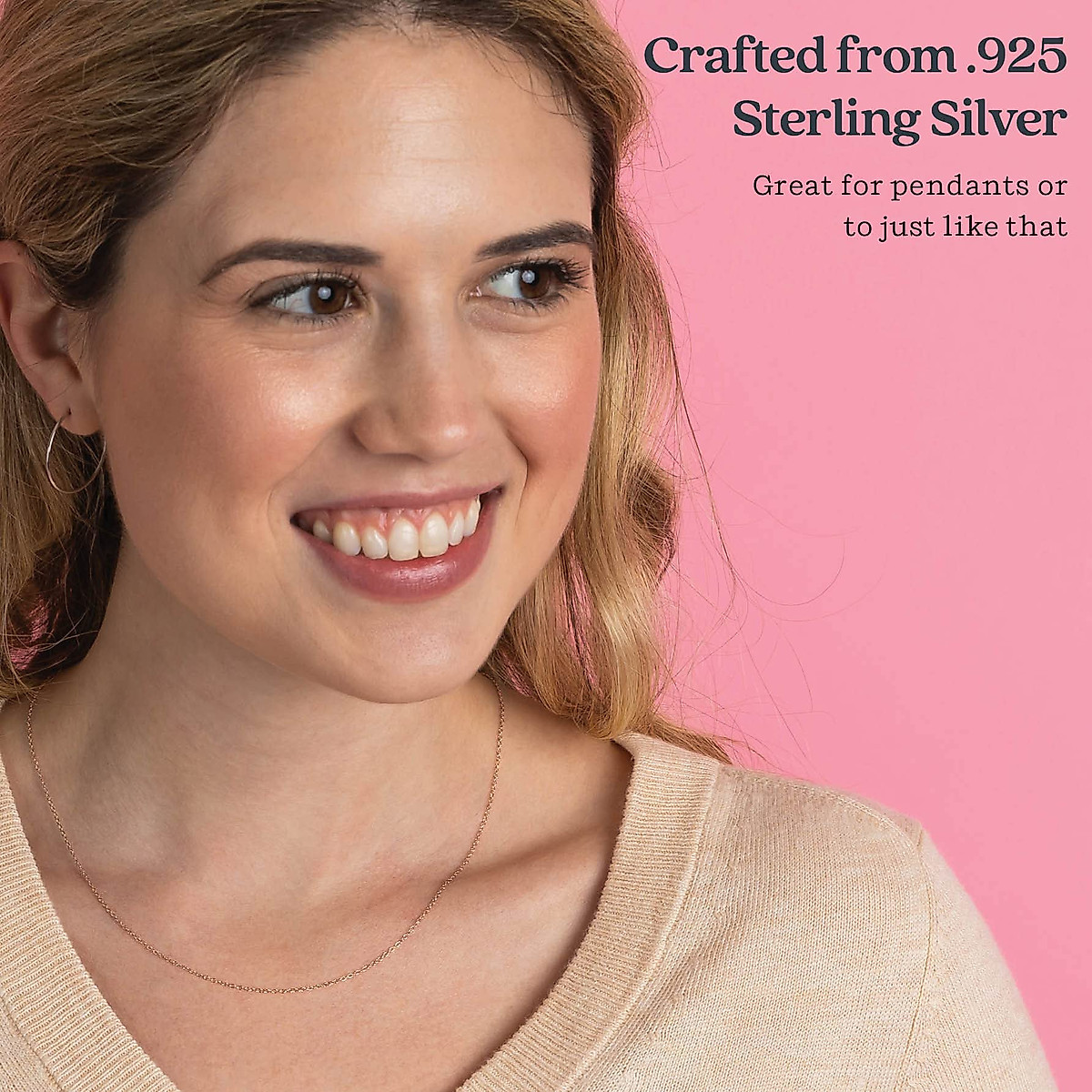 KEZEF 925 Sterling Silver Chain Necklace for Women, 1.3mm Silver Cable Chain, 20 Inch, with Spring-Ring Clasp, Italian Made