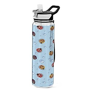 Fustylead Ladybugs 32 oz Tritan Water Bottle with Straw, Leakproof and BPA-Free Sport Water Bottle for Fitness, Gym & Outdoor