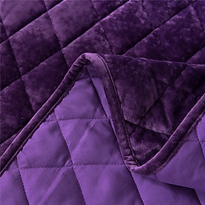 Fredsure Distressed Velvet Quilt Set, 3 Pieces Purple Queen, Distressed Velvet Face and Brushed Microfiber Reverse with Diamond Quilting