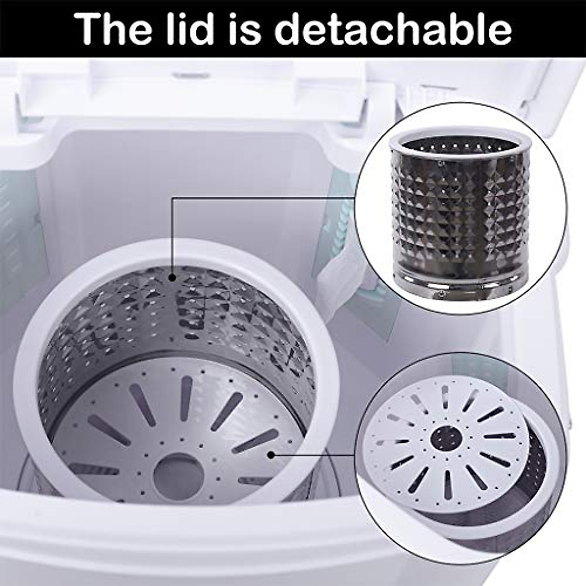 Portable Mini Compact Single Tub Washing Machine 10lbs Washer Spinner Washing Machine with Wash and Spin Cycle, Space Saving Full-Automatic Washer for Camping, Apartments, Dorms, College Rooms, RV's